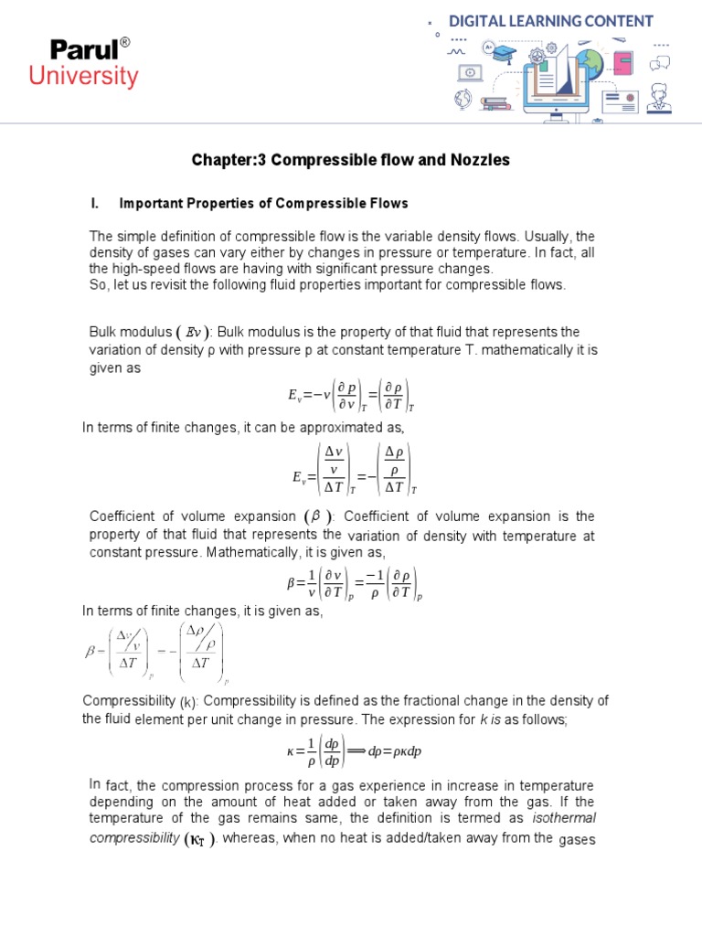 Chapter:3 Compressible Flow and Nozzles: I. Important Properties of Compressible Flows | PDF ...