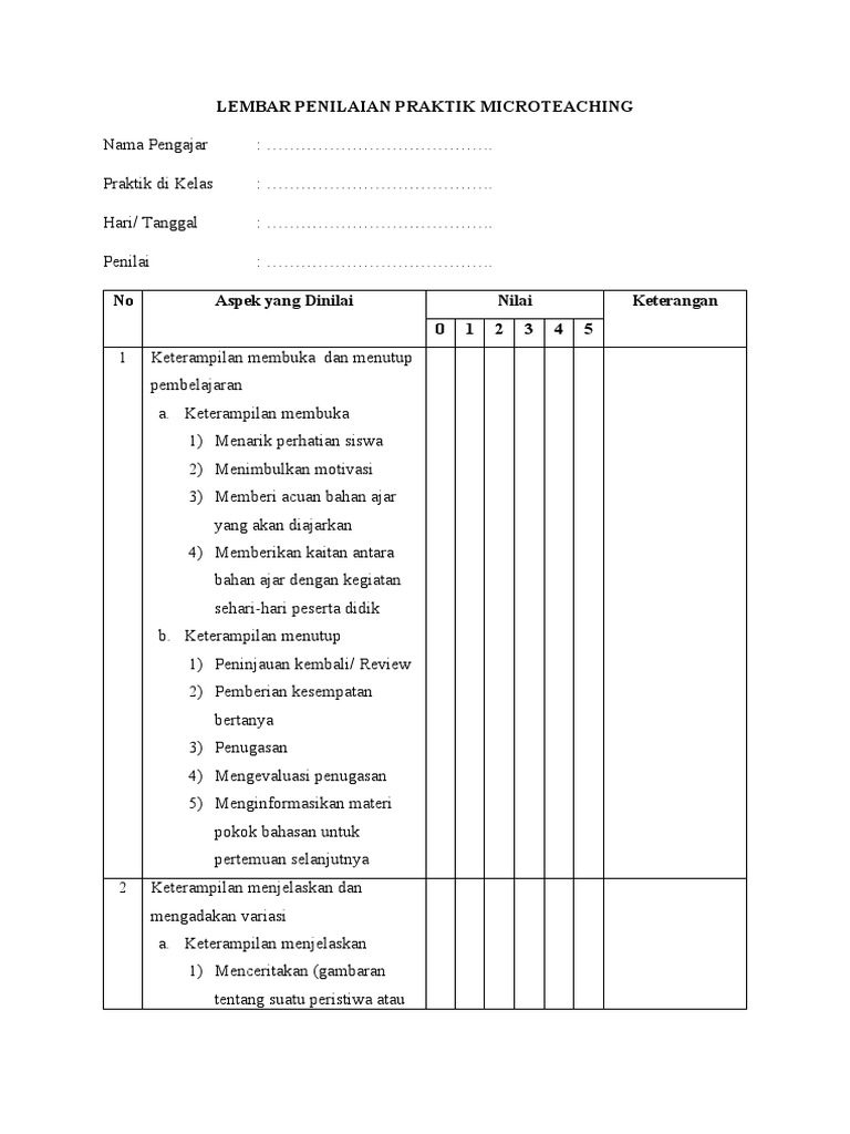 Lembar Penilaian Praktik Micro Teaching | PDF