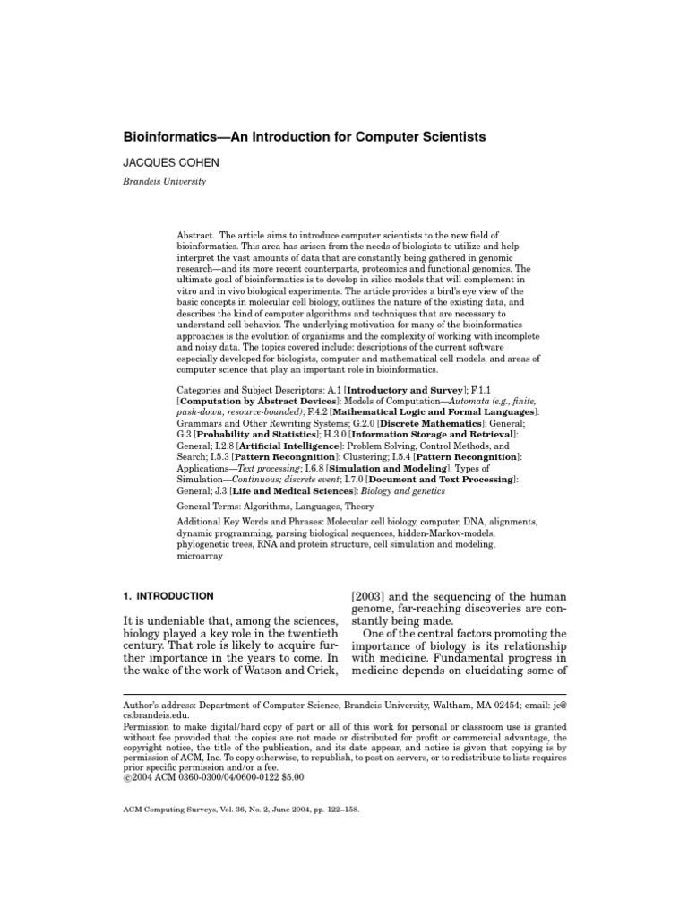 Bioinformatics An Introduction For Computer Scientists Pdf