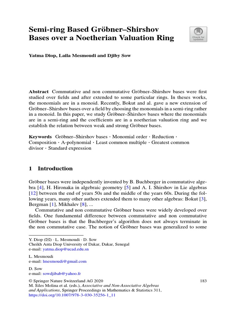 Semi-Ring Based Grobner-Shirshov Bases Over A Noetherian Valuation Ring | PDF | Ring ...