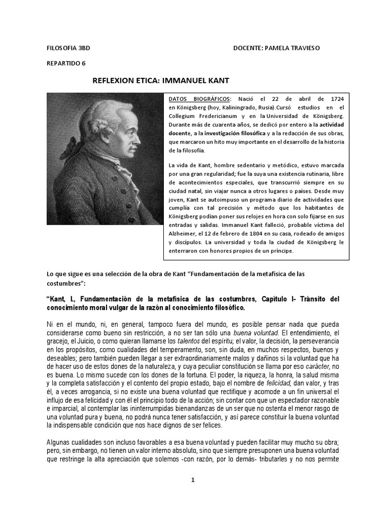 Kant Etica | PDF | Immanuel Kant | Razón