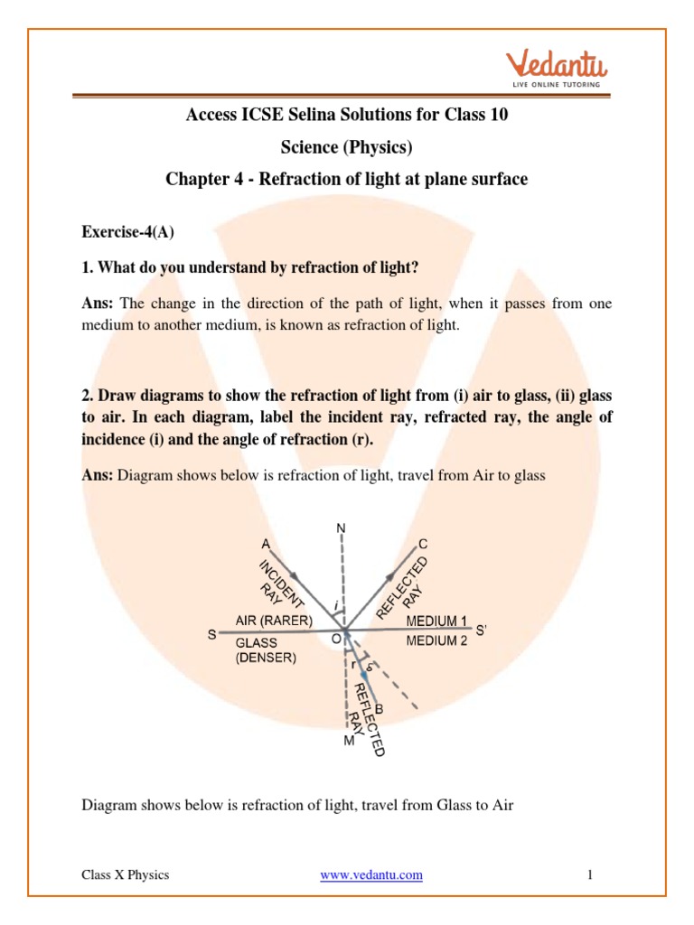 Class 10 - Physics - Refraction of Light at Plane Surfaces Solutions ...