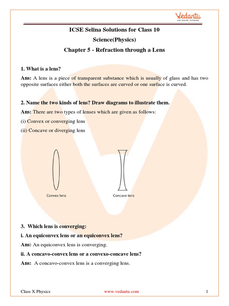 Class 10 - Physics - Refraction Through A Lens Solutions | PDF | Optics ...