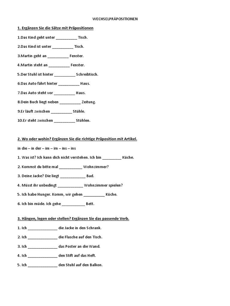 Wechselprapositionen Arbeitsblatt