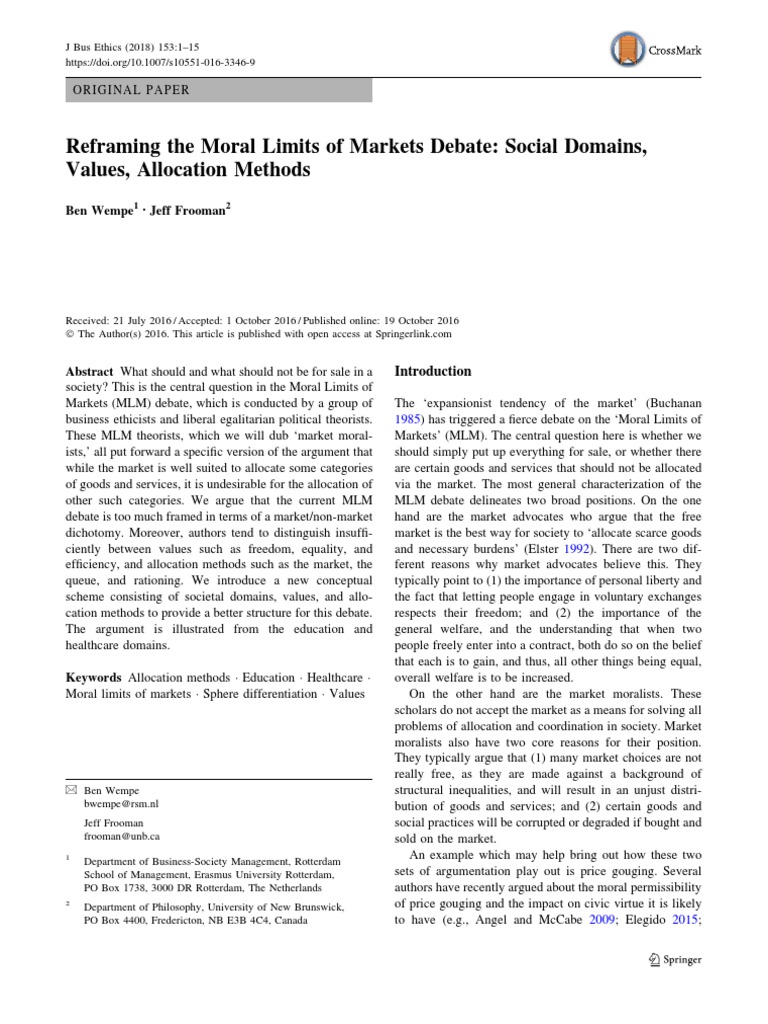 Reframing The Moral Limits of Markets Debate: Social Domains, Values, Allocation Methods | PDF ...