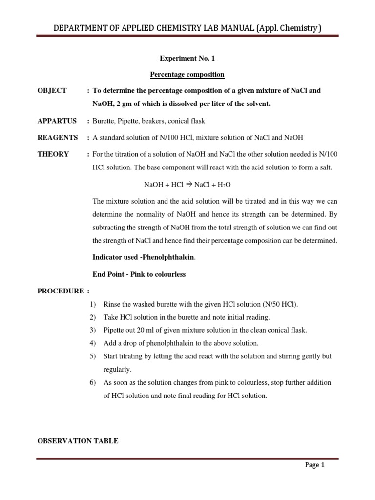 Determination of Percentage Composition and Alkalinity in Water Samples ...
