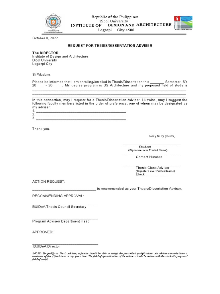 Thesis Adviser Request Letter Template | PDF | Thesis | Academia