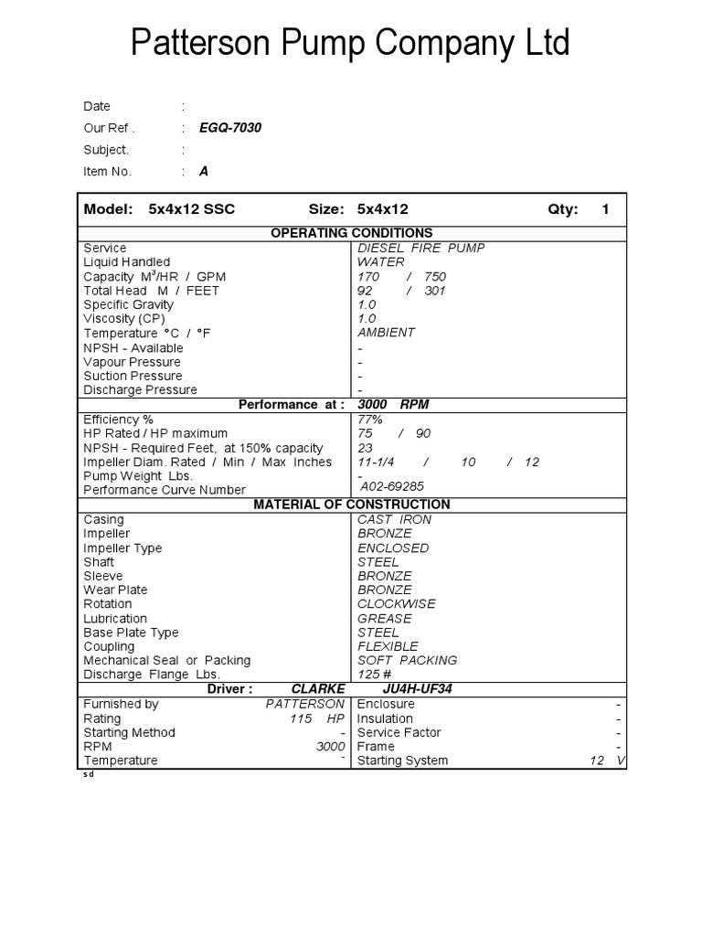 Patterson Pump Company LTD: Model: 5x4x12 SSC Size: 5x4x12 Qty: 1 | PDF ...