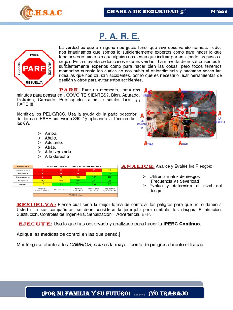 Charla de Seguridad: Método PARE | PDF | Relaciones personales, crianza ...