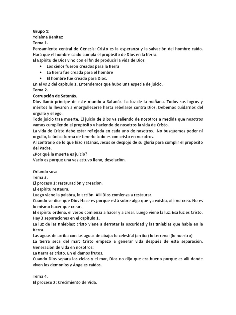 Grupo 1 Exposiciones Libro de Genesis | PDF | Cristo (título) | Satán