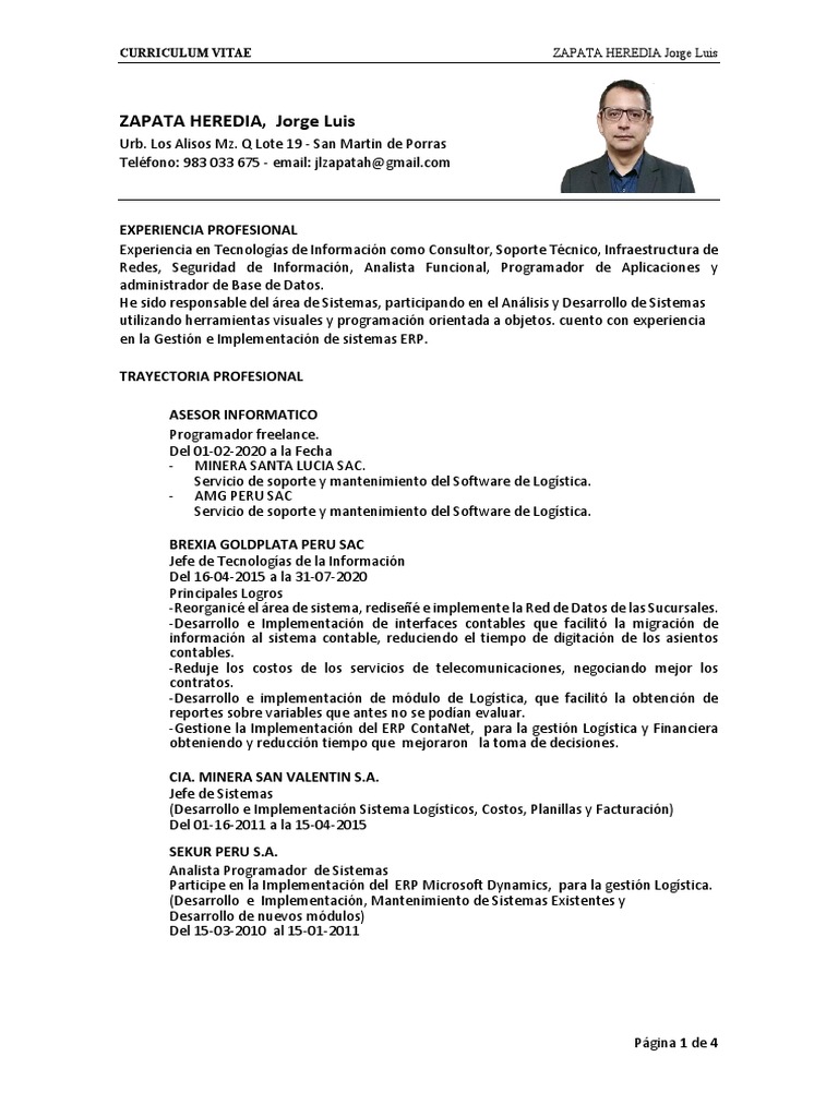 CV Zapata Heredia Jorge Luis 2022 09 | PDF | Planificación de recursos empresariales | Php
