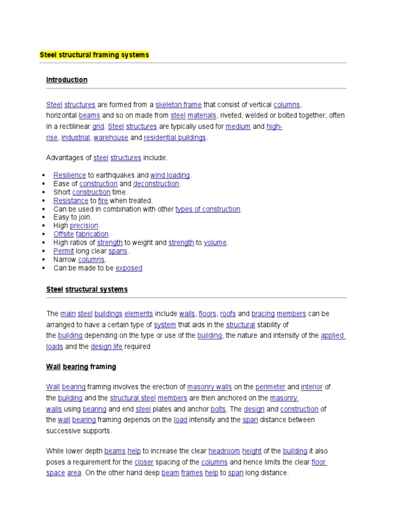 Steel Structural Framing Systems | PDF | Framing (Construction) | Beam (Structure)