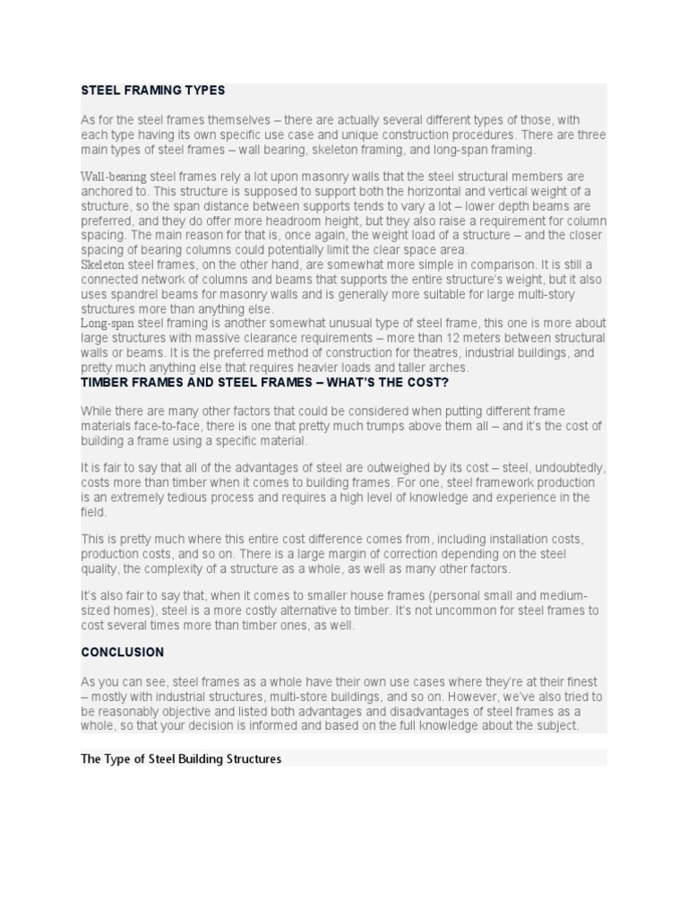 Steel Framing Types | PDF | Framing (Construction) | Beam (Structure)