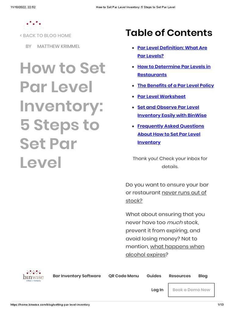 How To Set Par Level Inventory - 5 Steps To Set Par Level | PDF ...