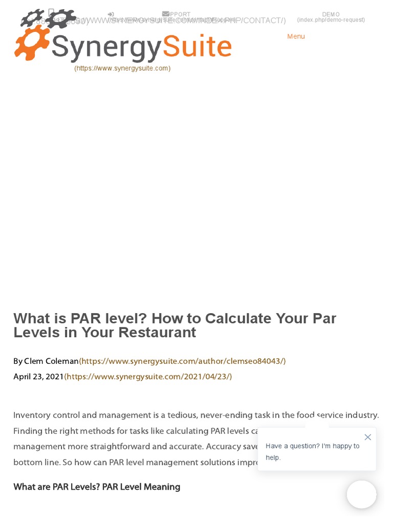 What Is PAR Level - How To Calculate Par Levels in Your Restaurant - SynergySuite | PDF ...