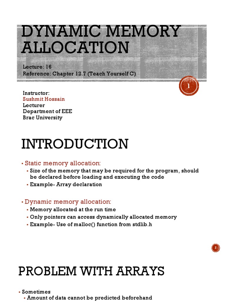 CSE161 Lec 16 Dynamic Memory Allocation | PDF | Pointer (Computer Programming) | Software ...
