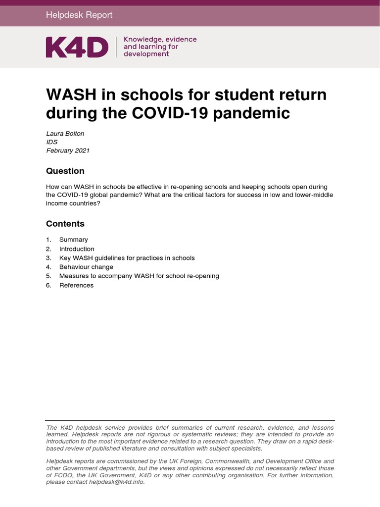 969 WASH in Schools For Student Return During The COVID-19 Pandemic ...