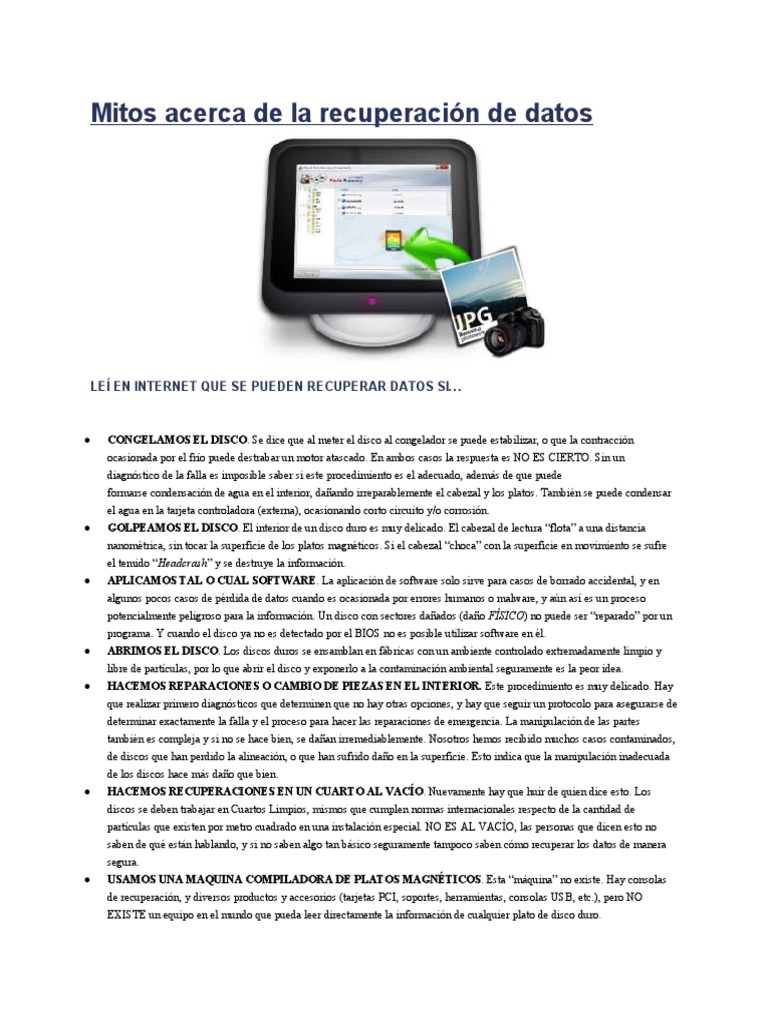 Mitos Acerca de La Recuperación de Datos | PDF | Disco duro | Software