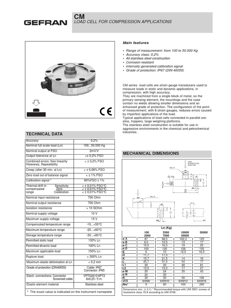 Compression Load Cell Specs & Features | PDF | Electrical Engineering ...