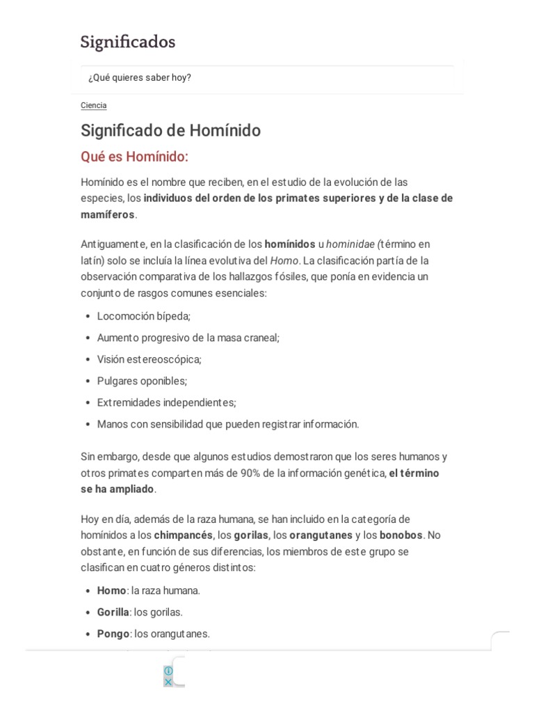 Significado de Homínido (Qué Es, Concepto y Definición) - Significados ...