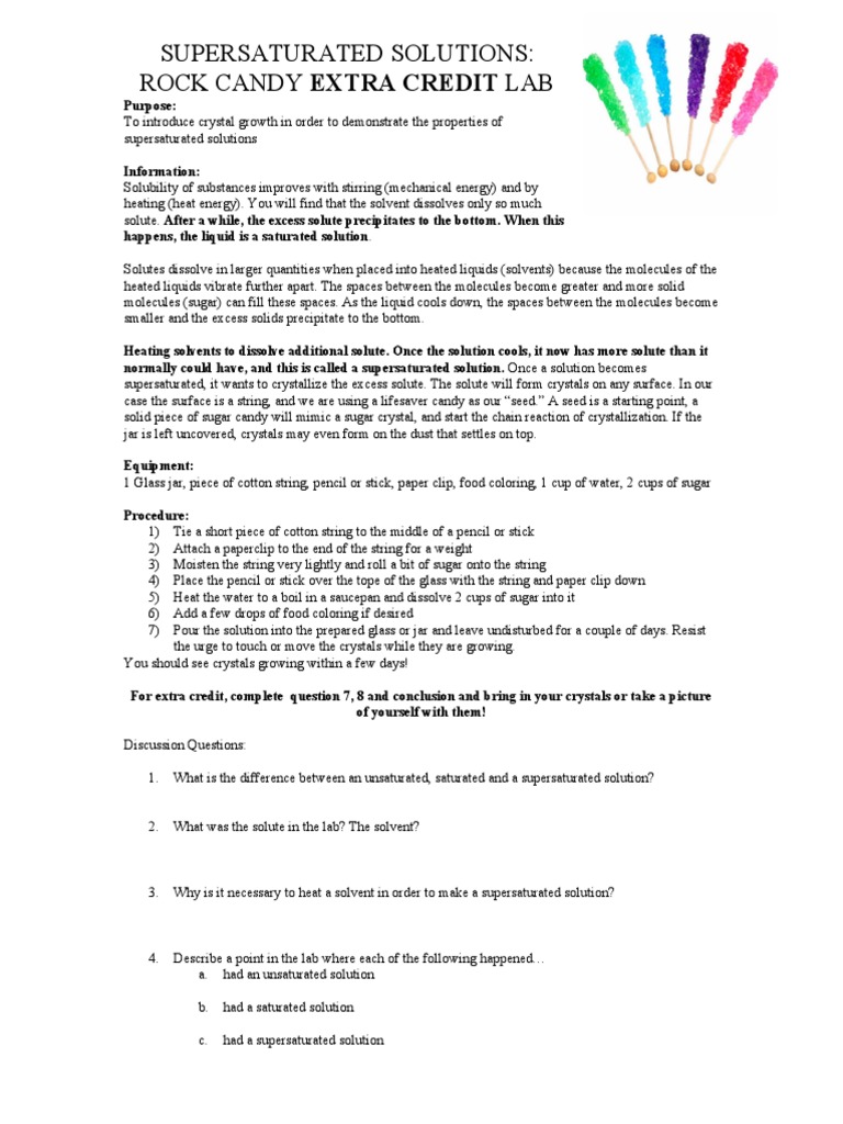 Rock Candy Lab | PDF | Solubility | Crystallization