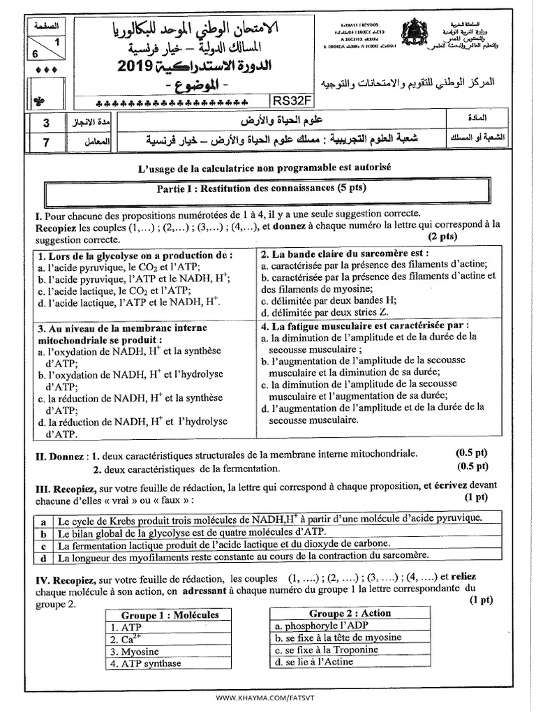 8 Examen National SVT 2eme Bac SVT 2019 Rattrapage Sujet | PDF