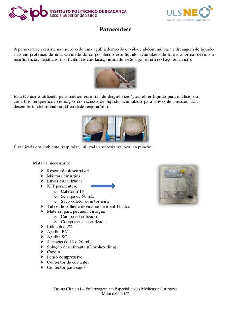 Paracentese | PDF | Enfermagem | Medicina Clínica