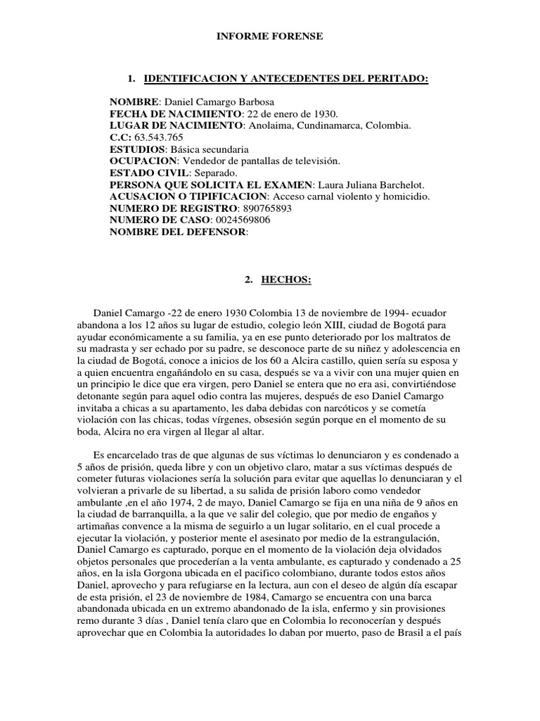 Informe Forense - El Sádico Del Charquito | PDF | Violación | Crímenes