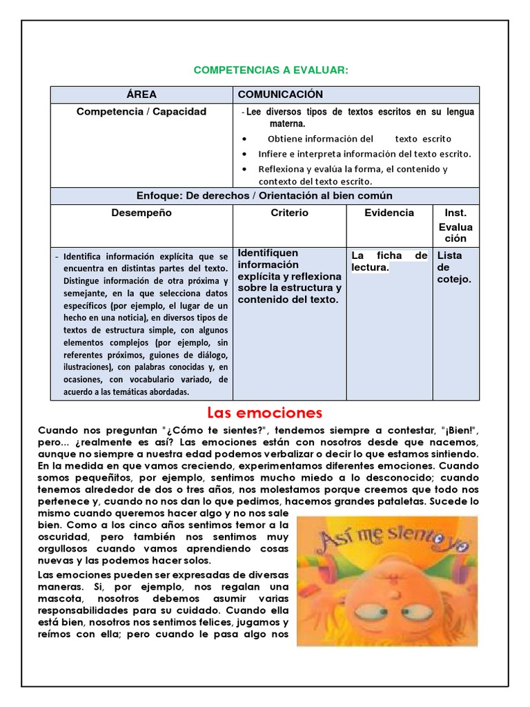 Lectura Las Emociones JUEVES 17 | PDF | Las emociones | Información