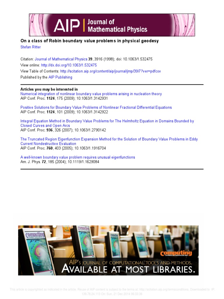 On A Class of Robin Boundary Value Problems in Physical Geodesy | PDF | Integral Equation ...