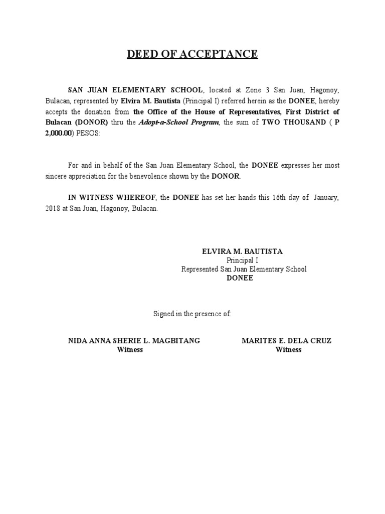 Deed of Acceptance March 2018 | PDF