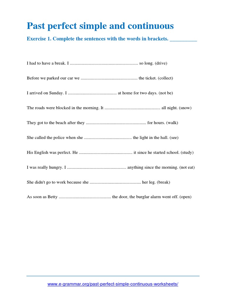 Past Perfect Simple Continuous Exercise 1 | PDF