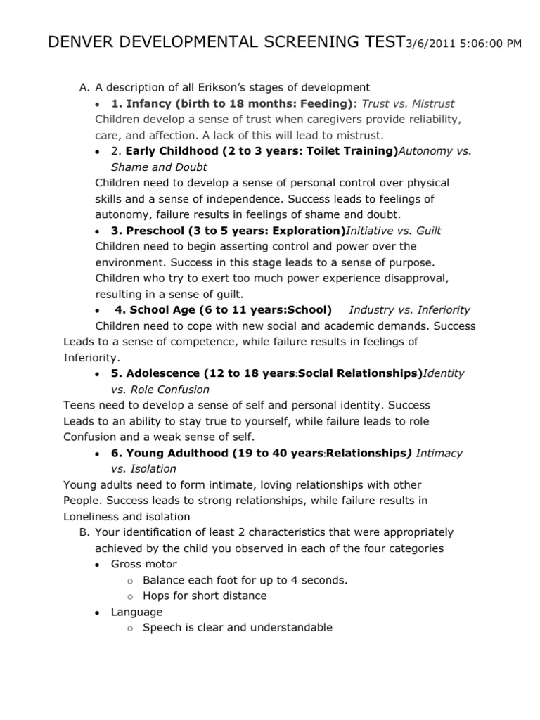 Denver Developmental Screening Test | PDF