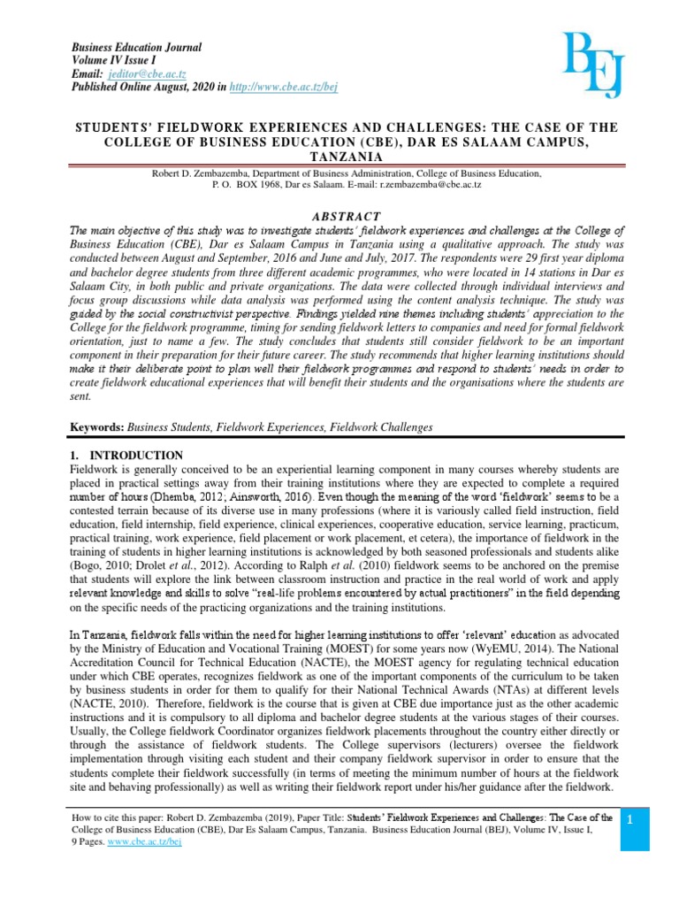 Fieldwork Challenges at CBE, Dar Es Salaam | PDF | Field Research ...