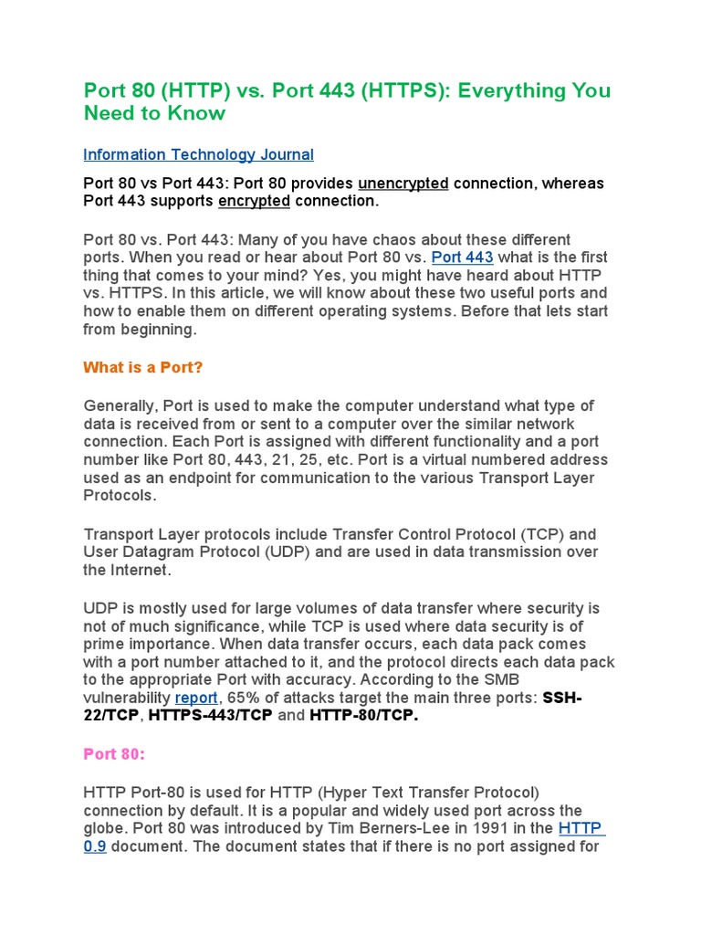 Port 80 Pdf Port Computer Networking Hypertext Transfer Protocol 4757