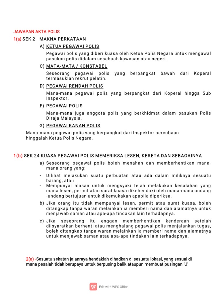Jawapan Akta Polis Ujian | PDF