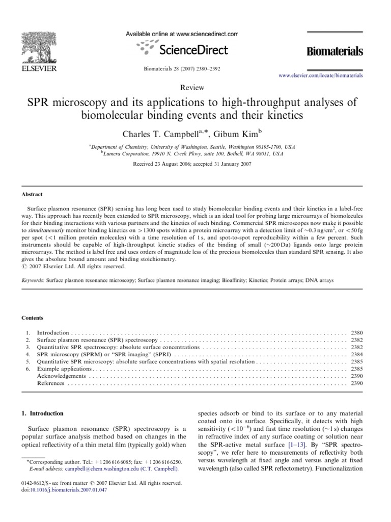 SPR Microscopy and Its Applications To High-Throughput Analyses of ...