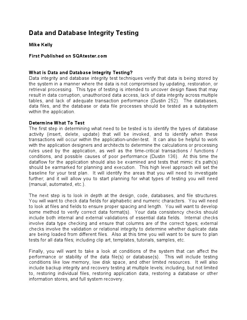 Data and Database Integrity Testing | PDF