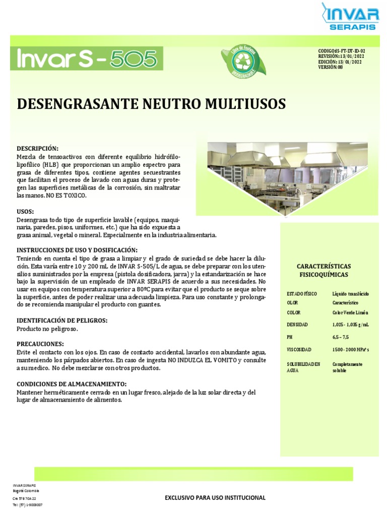 Is-Ft-Dt-Id-02 Ficha Tecnica Invar S-505 | PDF | Agua | Química