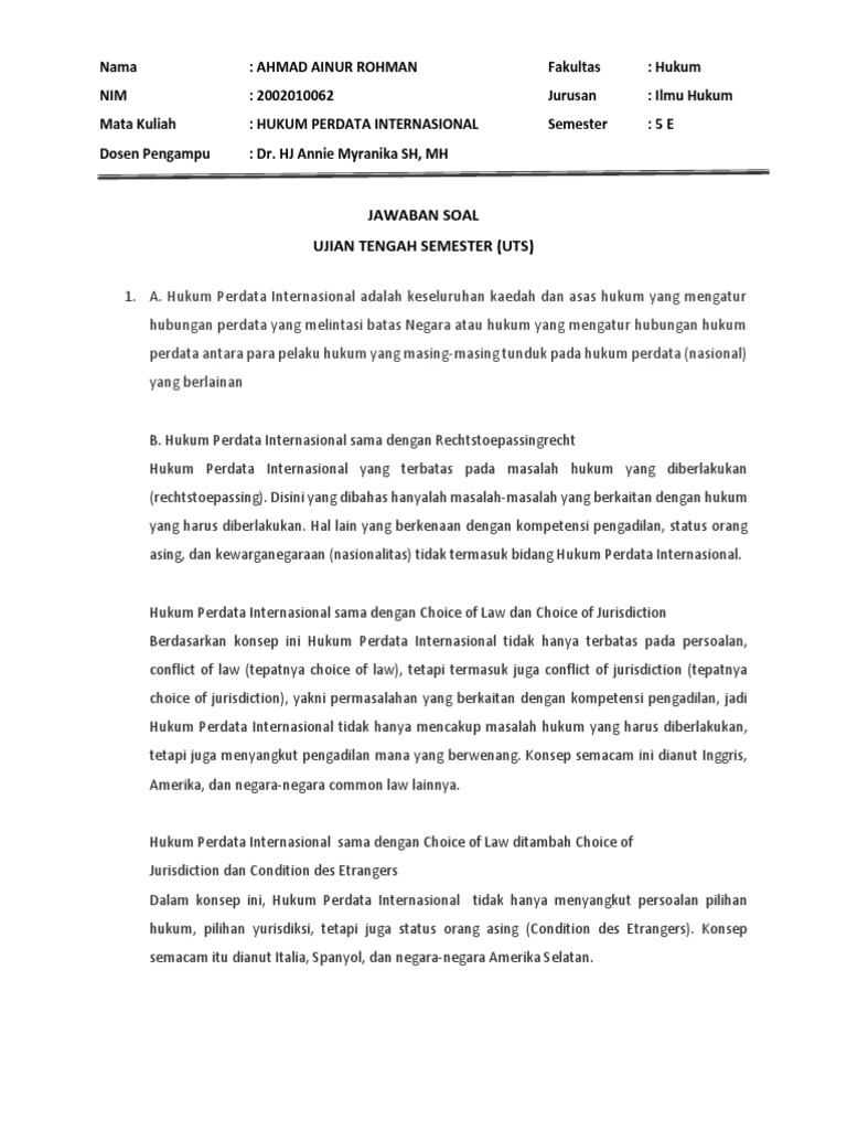 UTS - 5E - Hukum Perdata Internasional | PDF