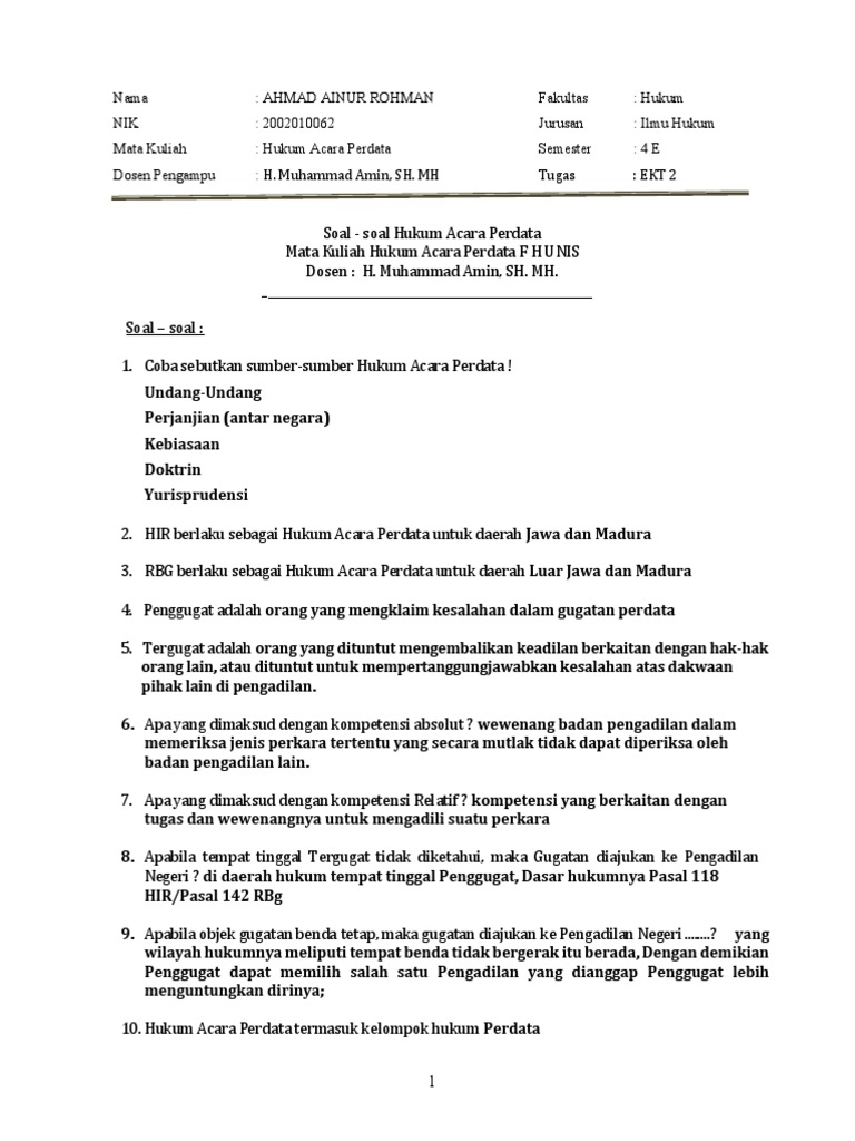 Ekt 2 - Latihan Soal-2h.acara Perdata (Copy 90 Soal) | PDF | Ilmu Sosial | Hukum