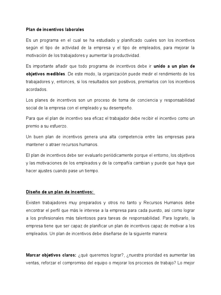 Plan de Incentivos Laborales | PDF | Gestión de recursos humanos | Economias