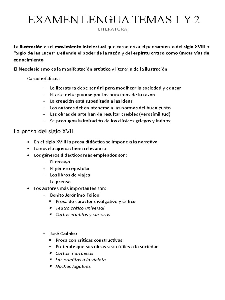 Examen Lengua Temas 1 y 2 | PDF | Poesía | Era de iluminacion