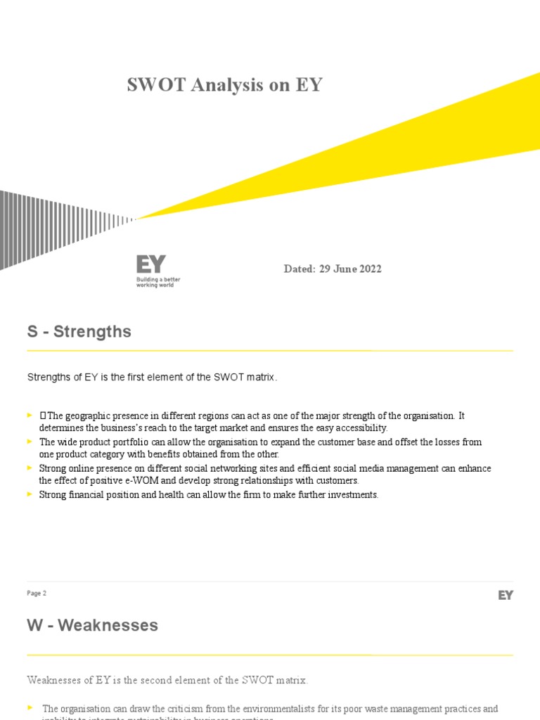 SWOT Analysis On EY | PDF | Swot Analysis | Market (Economics)