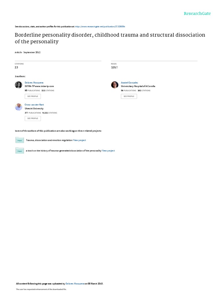 BPD Childhood Trauma and Structural Dissociation | PDF | Borderline ...