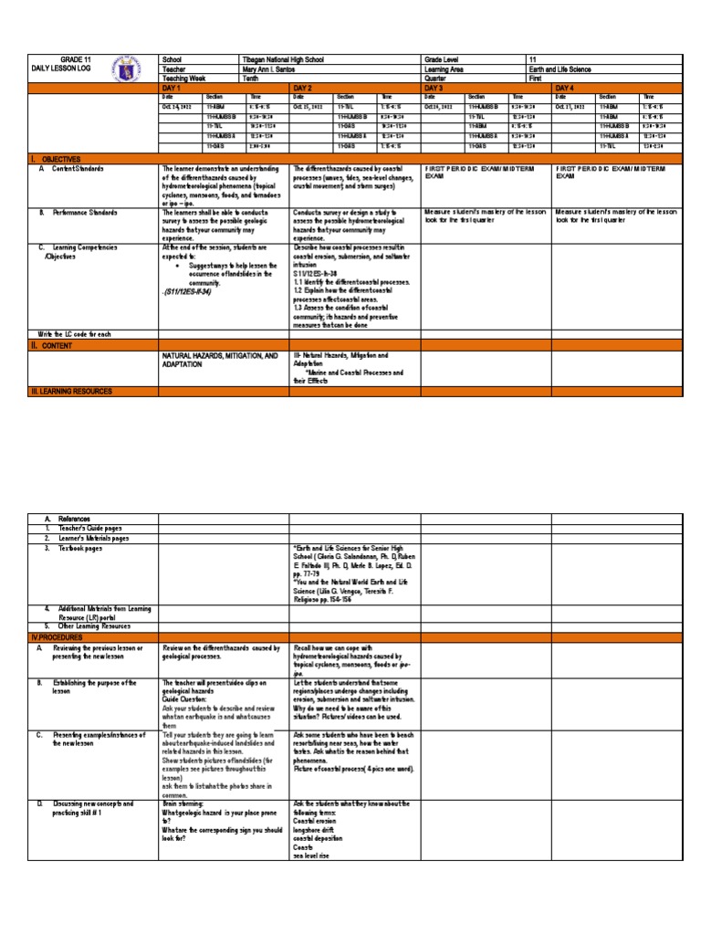 Eal 8th Week DLL | PDF | Coast | Beach