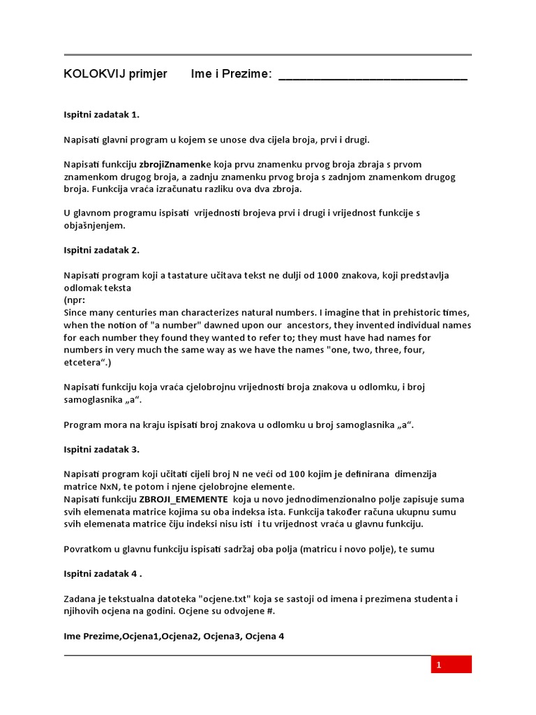 Primjer Kolokvija | PDF