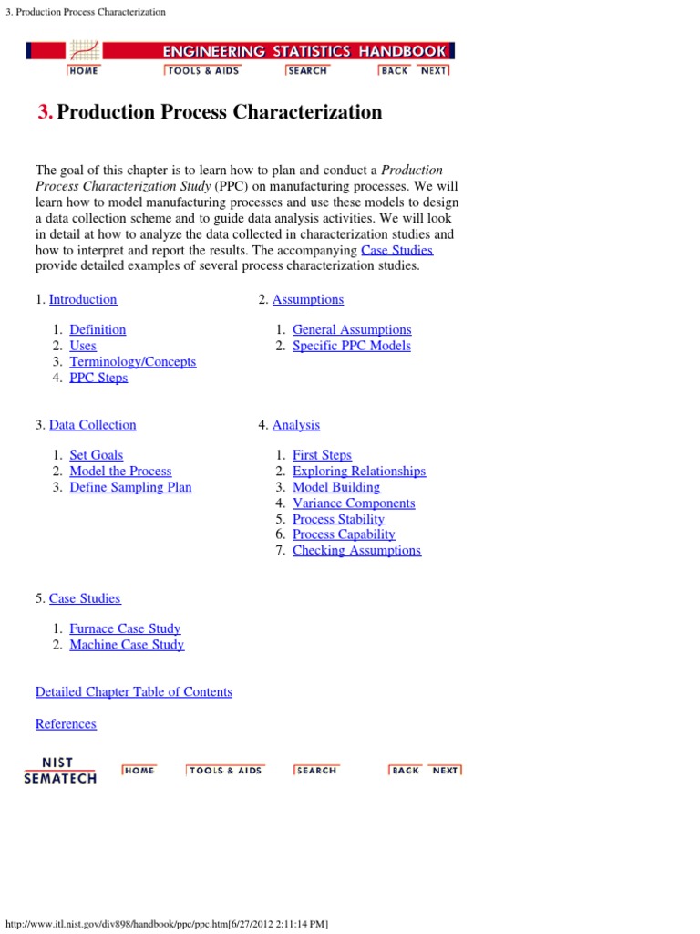 Engineering Statistics Handbook 3. Production Process Characterization ...