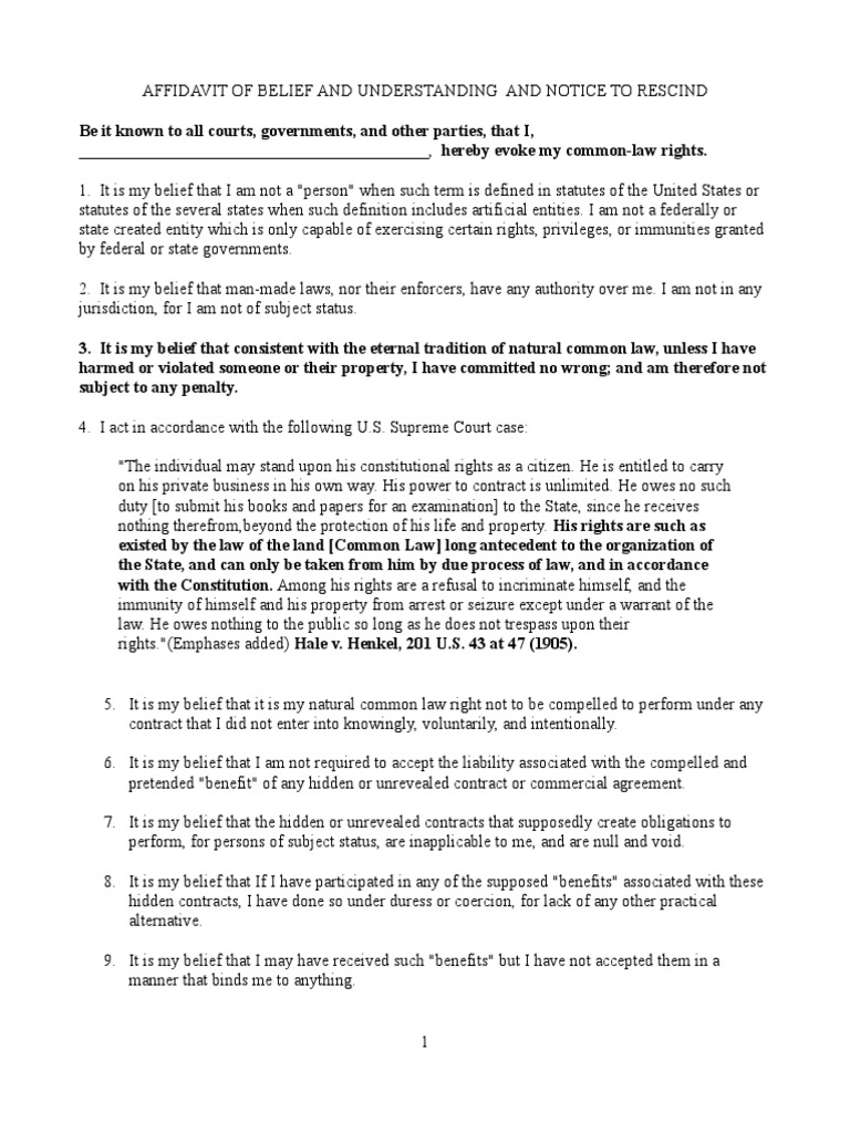 Affidavit Rescind All Signatures and Contracts 2 | Download Free PDF ...