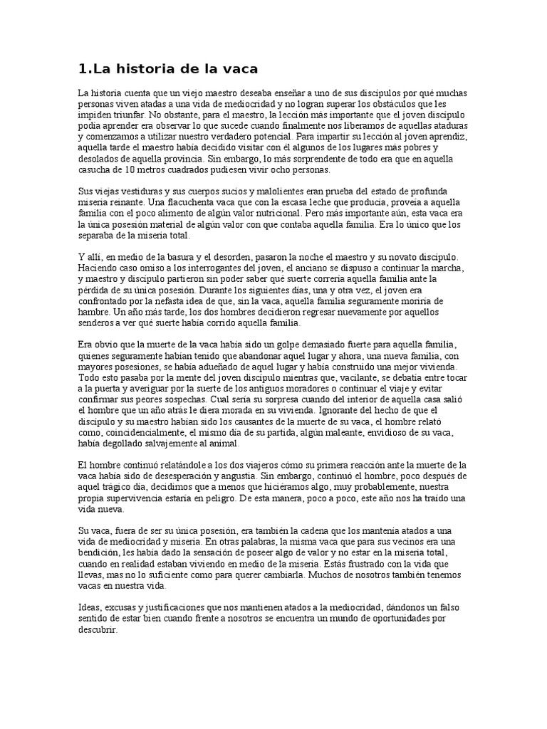 La lección de la vaca: superar las excusas que nos mantienen atados a la mediocridad | PDF ...